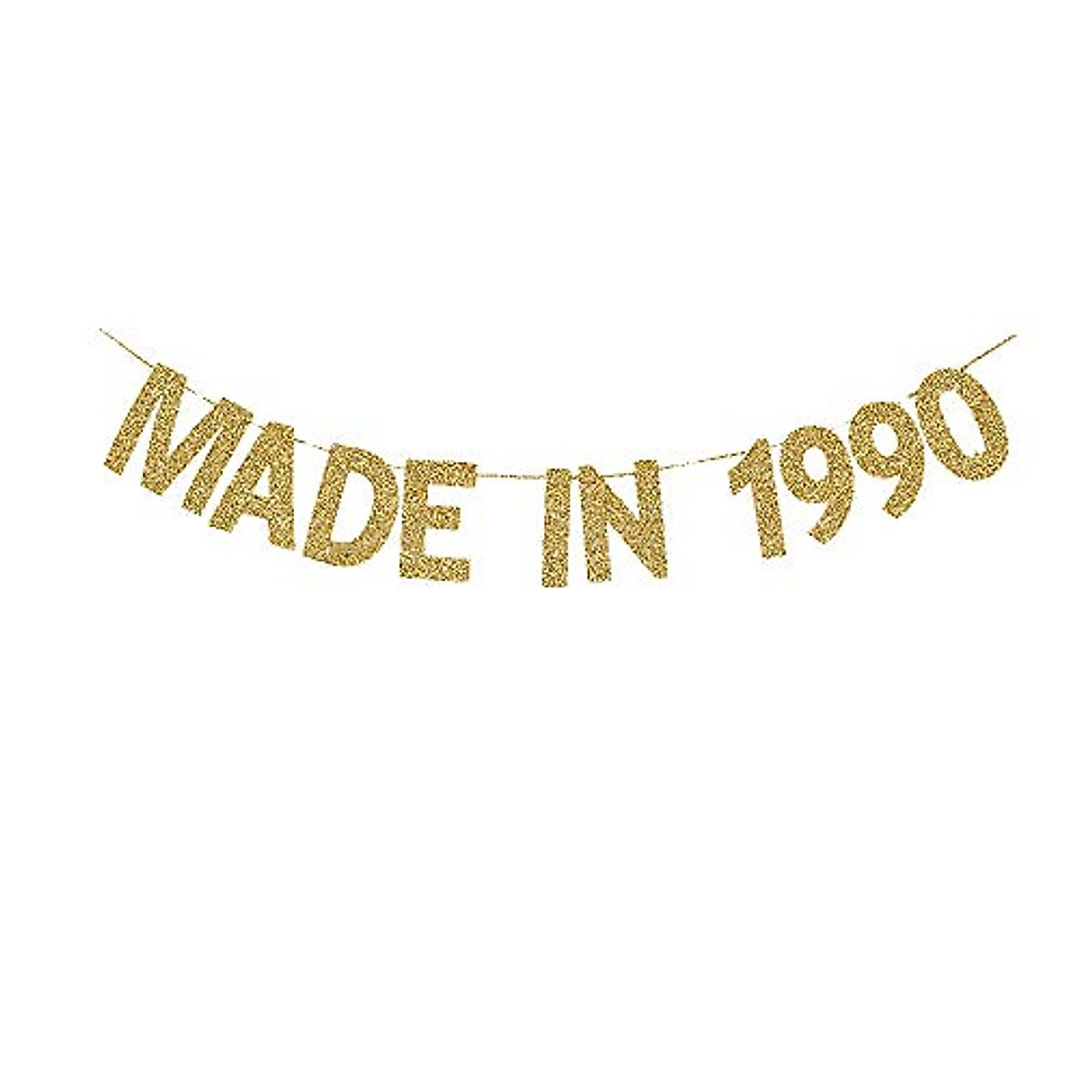Made in 1990 Banner, Fun Birthday Banner for Women/Men's 32nd Birthday Party, Shiny Gold Gliter Paper Backdrops