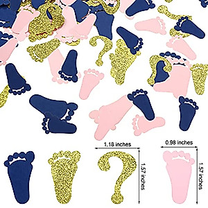 Gender Reveal Confetti for Baby Shower Baby Footprint Confetti Foot Print Question Mark Baby Sprinkles Decorations for Birthday Party Wedding Table Supplies, Pink, Gold, Dark Blue (200 Pieces)