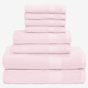 BOUTIQUO 8 Piece Towel Set 100% Ring Spun Cotton, 2 Bath Towels 27X54, 2 Hand Towels 16X28 and 4 Washcloths 13X13 - Ultra Soft Highly Absorbent Machine Washable Hotel Spa Quality - Pink