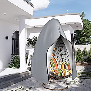 Neween Patio Egg Chair Covers Durable Large Wicker Egg Swing Chair Covers, 75"x45" Windproof Sun Protection Outdoor Chair Cover with Storage Bag, Zipper, and Drawstring for Garden, Backyard, Gray