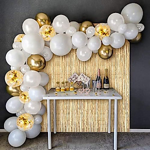 JOYYPOP White Gold Balloon Garland Kit with Gold Tinsel Curtain White Gold Balloons for White and Gold Wedding Birthday Party