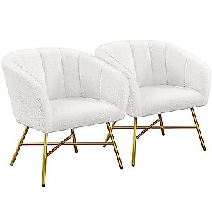 Yaheetech Boucle Barrel Chair, Modern Living Room Chair with Metal Legs and Soft Padded, Comfy Side Chair for Bedroom/Office/Study/Waiting Room, White, 2pcs