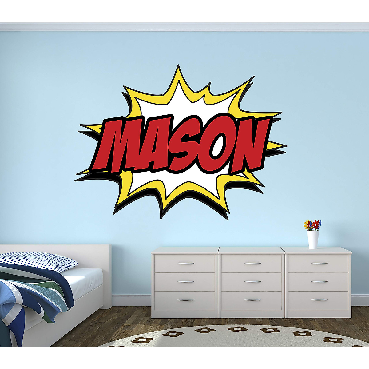 Custom Comic Name Wall Decal - Superheroes Wall Decals - Nursery Wall Decals - Baby Room Mural Art Decor Vinyl Sticker (30"W x 22"H)