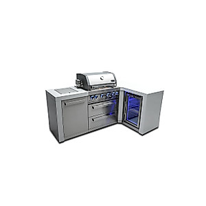 Mont Alpi MAi400-D90FC 32-Inch 4-Burner 78000 BTU 90 Degree Corner Stainless Steel Gas Outdoor Kitchen Barbecue Island Grill + Infrared Side Burner + Wine Cooler Beverage Center Compact Refrigerator