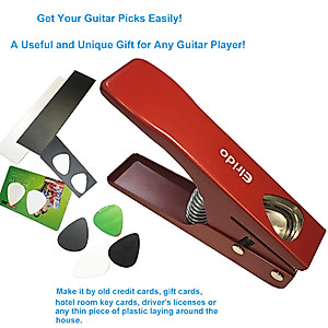 Elrido DIY Guitar Picks Punch Pick Maker to Make Your Endless Guitar Picks Puncher Tool Kit, 2 Pick Strips Sheet, Leather Key Chain Picks Holder - Guitar Picks Punch Tool Guitar Picks Cutter (Red)