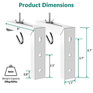 WALI Universal Projector Screen Ceiling Mount, Wall Hanging Mount L-Brackets, 6 inch Adjustable Extension with Hook Kit, Perfect Projector Screen Placement Hold up to 66 lbs (PSM001-W), White