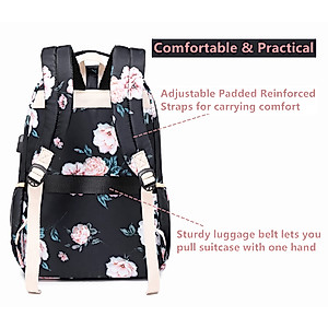 Leaper Floral School Backpack Girls Bookbag Daypack USB Charging Port Black-2