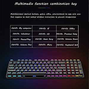 Mechanical Gaming Keyboard Compact 98 Key， Red Switches ， Custom Made chip Computer Keyboard -USB Connection Multi-Color Rainbow programmable RGB with Red Switches,for Windows PC Gamers