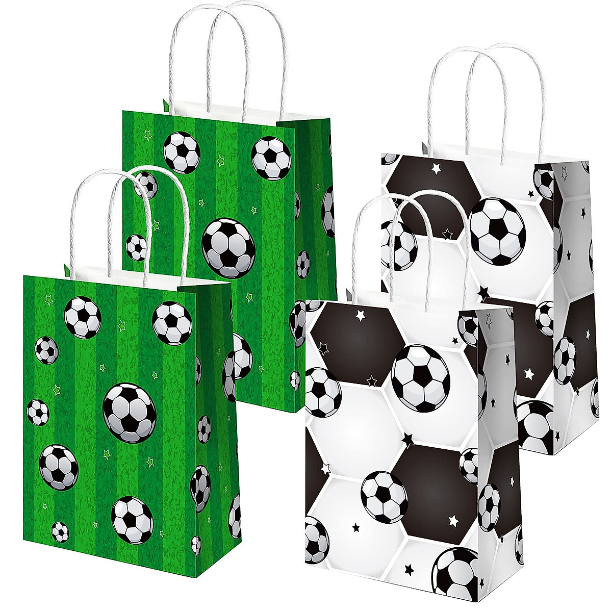 Outus 16 Pcs Soccer Goodie Bags Gift Bags Soccer Candy Bags Treat Bags Paper Soccer Party Favor Bags for Birthday Party Supplies