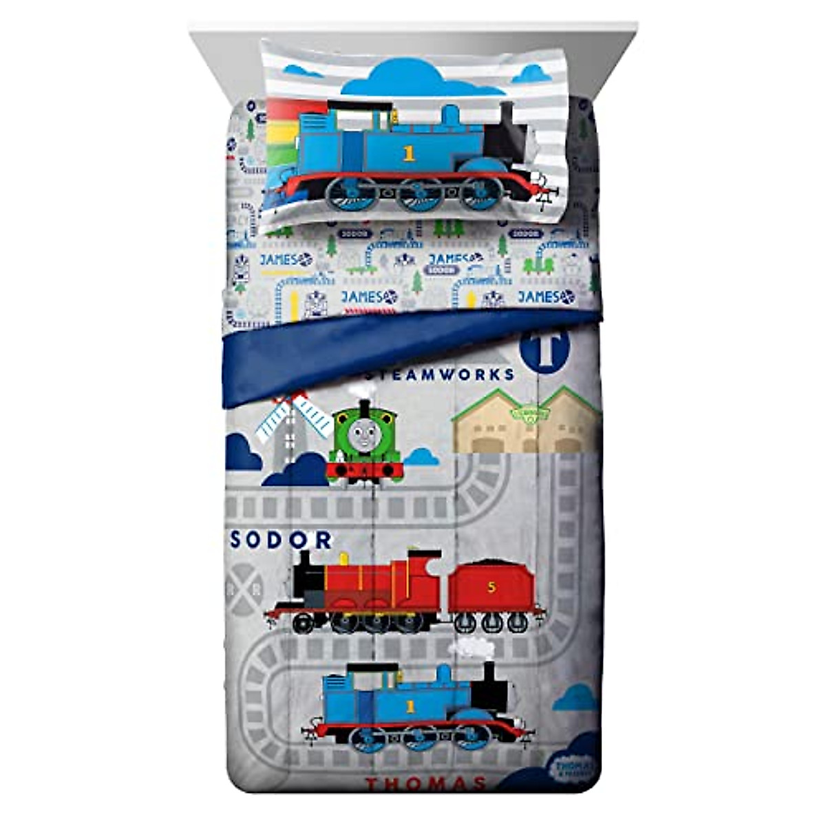 Jay Franco Thomas & Friends Rail Run 4 Piece Toddler Bed Set - Includes Comforter & Sheet Set Bedding - Super Soft Fade Resistant Microfiber (Official Mattel Product)