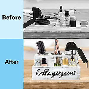 Rustic White Hair Dryer Holder, Curling Iron Holder Hair Tool Organizer, Hair Product Organizer, Hair Styling Tools Accessories Organizer, Blow Dryer Holder for Bathroom Countertop Vanity Storage