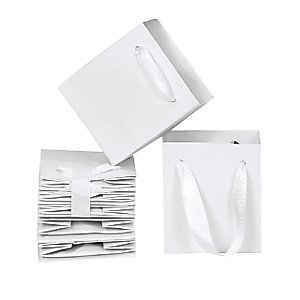 HUAPRINT White Gift Bags,12 Pack Small White Paper Bags with Handles Bulk-4x2.75x4.5 inch,Mini Party Favors Bags for Presents,Birthday,Weddings,Baby Showers