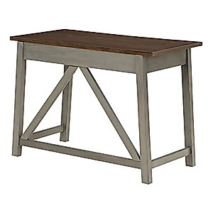 OSP Home Furnishings Milford Rustic 42 Inch Writing Desk with 2 Drawers and Burnished Decorative Hardware, Slate Gray