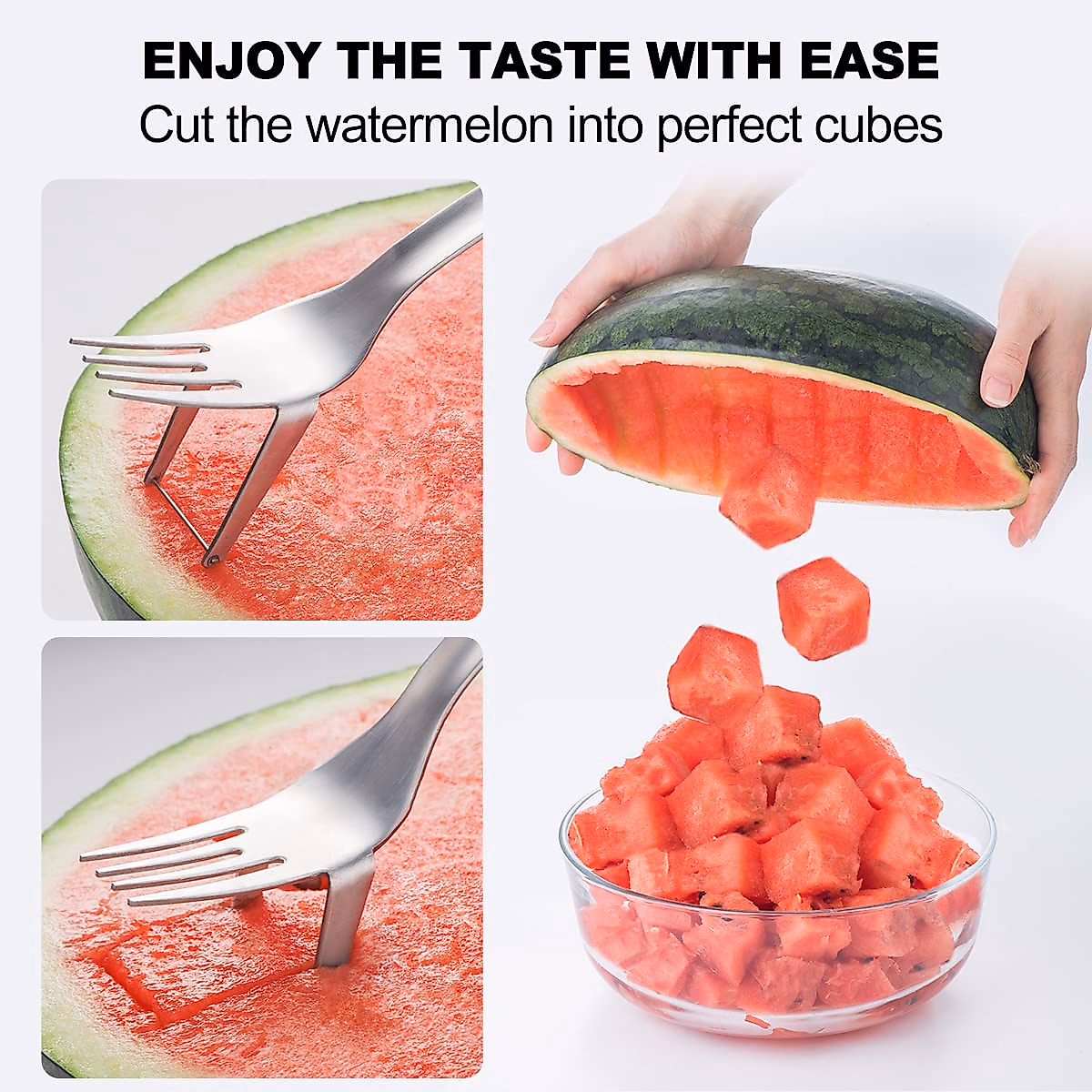 Choxila 2Pcs Watermelon Fork, Watermelon Slicer Cutter, 2-in-1 Fork Stainless Steel Fruit Cutting Artifact for Family Parties Camping