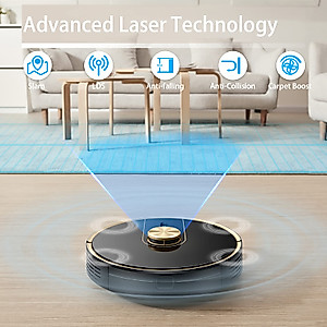 UONI V980Plus Robot Vacuum Cleaner with Self-Emptying Dustbin - Lidar Navigation Robotic Vacuums Multi-Floor Mapping 2700Pa Strong Suction with No-Go Zones 190 Mins Runtime for Pet Hair