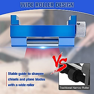 Hiboom Honing Guide Tool for Woodworking, Honing Guide for Chisels and Planes, Fits Chisels 0-2.4 Inch, Fits Planer Blades 0.25-2.55 Inch, Adjustable Angles and Wide Roller for Easy Sharpening