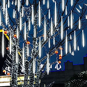 Meteor Shower Light 80cm 8 Tubes 576 LED Waterproof Falling Rain Lights Snow Falling for Home Decor Wedding Garden, White