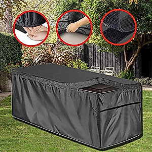 Patio Deck Box Cover 62.2x30x27inch Patio Ottoman Bench Cover Rectangle with Straps and Handles Outdoor Cushion Box Cover Waterproof Heavy Duty Outdoor Furniture Cover for Garden Deck Box Container