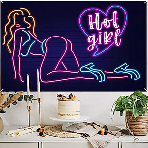 Neon Hot Sexy Girl Banner Pole Dancing Theme Pole Dance Backdrop Decor for Bachelorette Bridal Shower Birthday Party Decorations Chair Dancing Party P Valley Party Supplies Photo Booth Props Favors