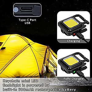 COB Keychain Work Light Keychain Flashlights 4 Light Modes 1600Lumen,Keychain Light Emergency Light with Folding Bracket Bottle Opener and Magnet Base,Camping and Walking