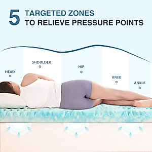 Dyonery 2 Inch 5-Zone Gel Memory Foam King Mattress Topper, CertiPUR-US Certified, Cooling Sleep, Pressure Relief, 76"×80"×2"