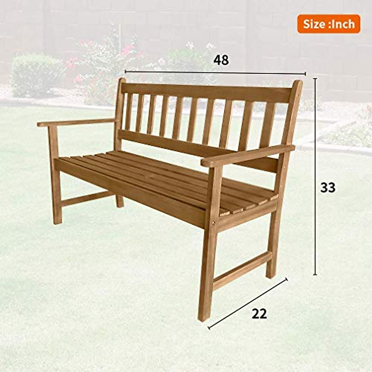 Patio Wood Bench Park Garden Outdoor Bench with Armrests Sturdy Acacia Wood Front Porch Chair, 705Lbs Weight Capacity, for Park Yard Patio Deck Balcony Lawn Decor, Natural Oiled