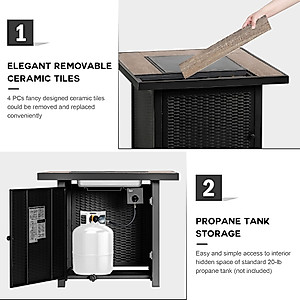 BALI OUTDOORS Propane Gas Fire Pit Table, 30 inch 50,000 BTU Square Gas Firepits with Fire Glass for Outside