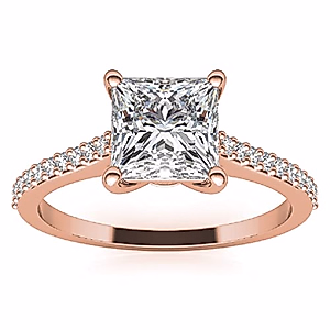 10K Solid Rose Gold Handmade Engagement Rings, 3 CT Princess Cut Moissanite Diamond Solitaire Bridal/Wedding Ring for Women/Her, Minimalist Rings Anniversary Ring For Gifts (8.5)