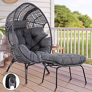 FINCATI Delicated Outdoor Indoor Wicker Egg Chair with Footrest, Oversized 440 lbs Egg Basket Cocoon Chair with Ottoman, PE Rattan Patio Stationary Cushioned Lounge Chair for Balcony Living Room