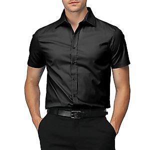 H2H Mens Slim Fit Short Sleeve Dress Shirtsby BLACK US XL/Asia 2XL (KMTSTS0132)