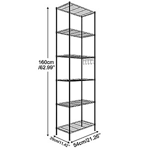 Himimi 6-Tier Wire Shelving Unit, Free Standing Shelf, Metal Storage Shelves, Heavy Duty Organizer Rack for Garage, Kitchen, Living Room, Bathroom, 21.26L x 11.42W x 62.99H, Black