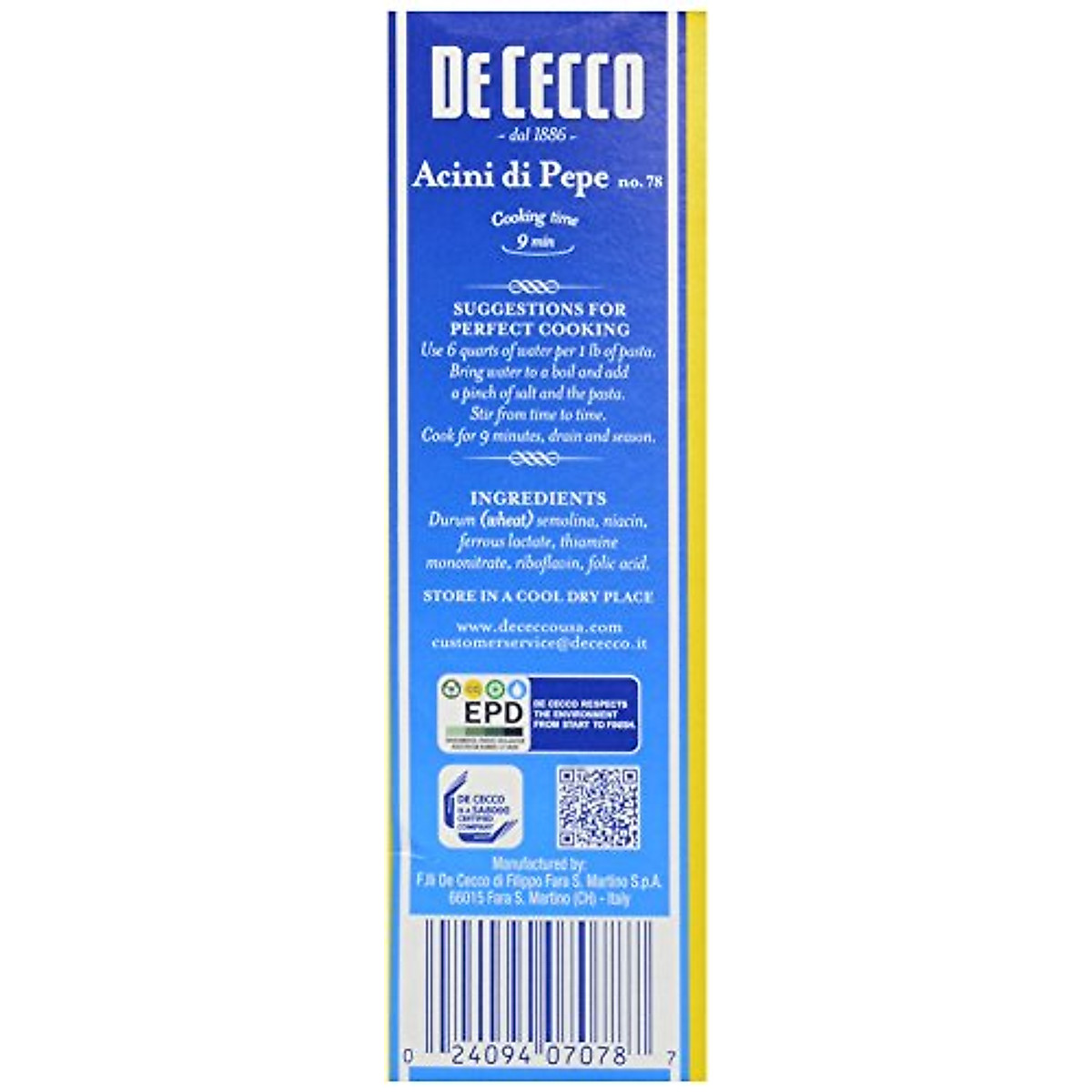 De Cecco Semolina Pasta, Acini Di Pepe No.78, 1 Pound