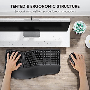 MEETION Ergonomic Wireless Keyboard and Mouse, Ergo Keyboard with Vertical Mouse, Split Arch Keyboard with Cushioned Wrist Palm Rest, Natural Typing Rechargeable Full Size, Windows/Mac/Computer/Laptop