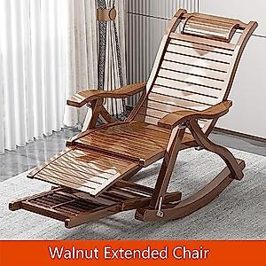 Lunch break chair, outdoor rocking chair, rocking chair, armchair, rocking chair with headrest, extra long with footrest, for leisure and home use, suitable for bedroom, office ( Color : Walnut )