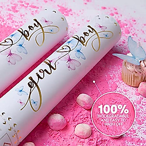 Gender Reveal Confetti Cannon - Set of 2 - Biodegradable Gender Reveal Powder Cannon in Pink | Confetti Cannon Gender Reveal Ideas, Pink Confetti Poppers Gender Reveal | Baby Gender Reveal Smoke Bombs Pink | Gender Reveal Poppers Pink | Smoke Gender Revea