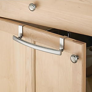 mDesign Steel Over Door Curved Towel Bar Storage, Hanger for Cabinet or Cupboard, Holder Rack for Kitchen, Bathroom - Holds Hand/Dish Towels, Washcloths - Spira Collection - 2 Pack - Brushed Chrome