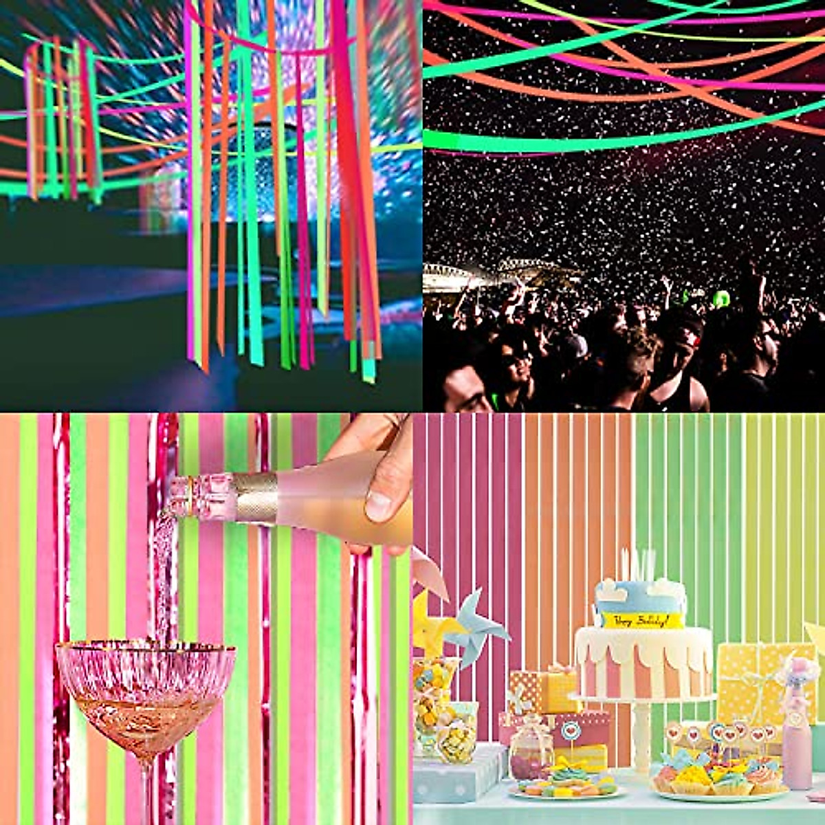 400feet Glow in The Dark Crepe Paper Streamers Party Supplies and Decorations UV Reactive Fluorescent Neon Paper Streamers Party Garland for Birthday, Neon Party Favors , Blacklight Party Supplies