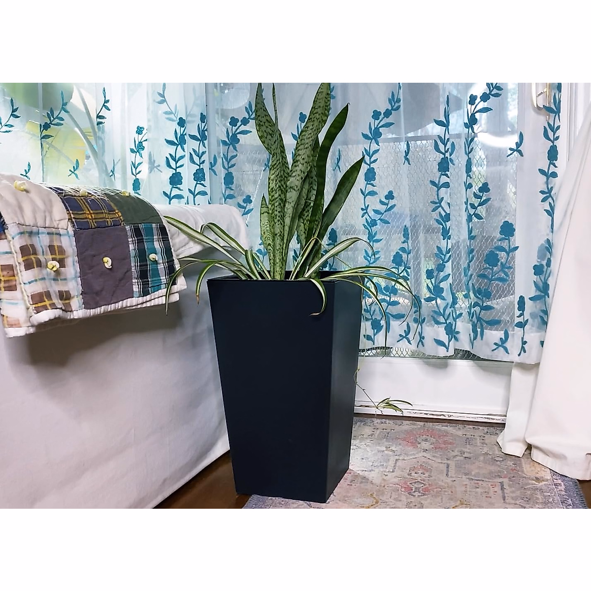 Shineloha 2 Pack Tall Planters + Baskets (Self Watering) (20" H) | Tall Planters for Outdoor & Indoor, Tall Front Porch Planters