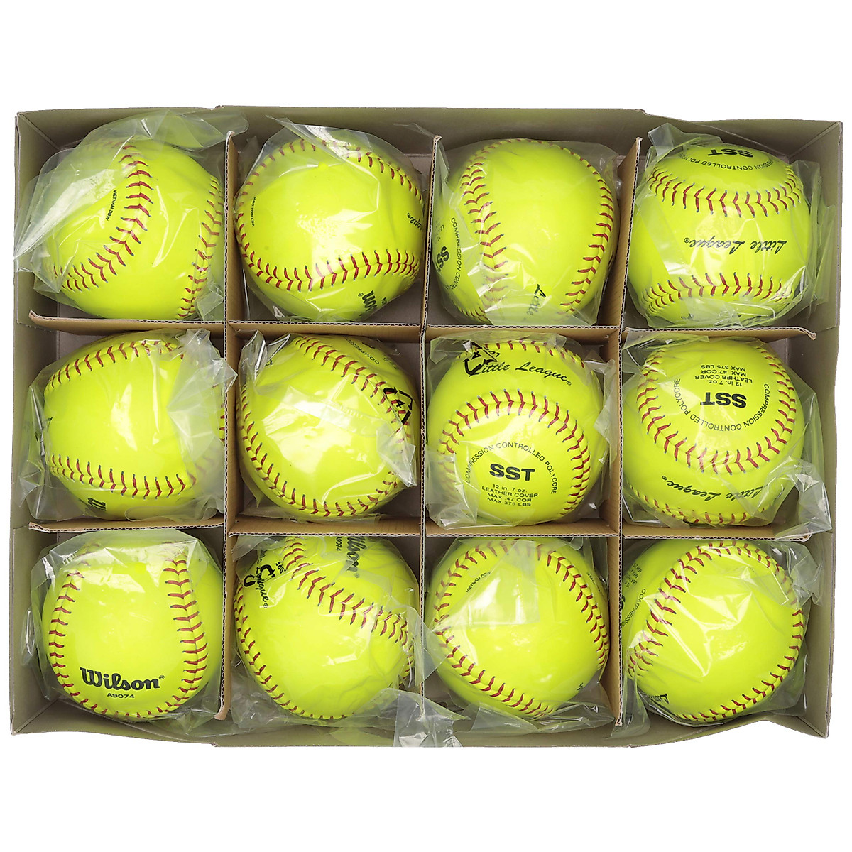 WILSON Sporting Goods A9074 Little League Softball (12-Pack), 12-Inch, Optic Yellow (WTA9074BSST)