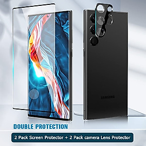 [2+2 Pack] Galaxy S22 Ultra Glass Screen Protector and Camera Lens Protector, 9H Tempered Glass, Fingerprint Unlock, HD Clear, Case Friendly for Samsung Galaxy S22 Ultra Screen Protector (6.8 Inch)