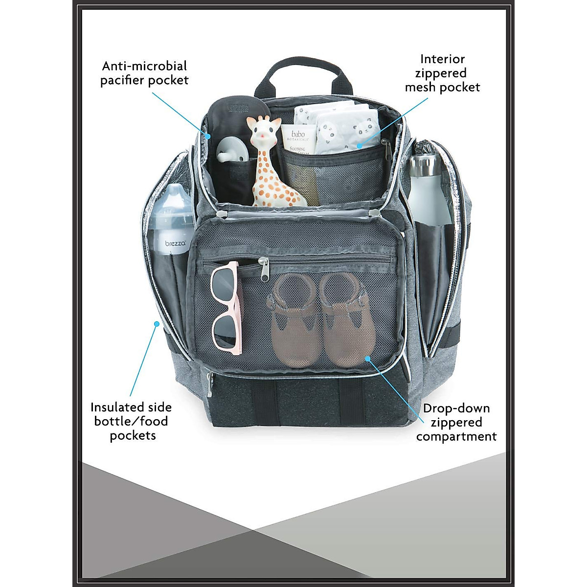 Baby Brezza Ultimate Changing Station Baby Diaper Bag Backpack - Extra Large Capacity Design with 17 Pockets, Perfect for 1 Baby or Twins, Grey