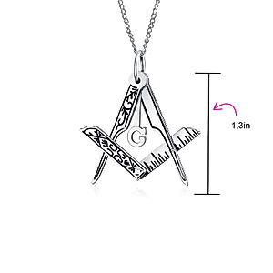 Bling Jewelry Masonic Freemason Foldable Compass Pendant Necklace For Women Oxidized .925 Sterling Silver With Chain