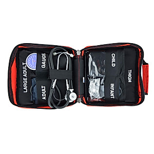 LINE2design Manual BP Cuff Kit 5 Infant Child Adult Large Adult & Thigh - EMS Deluxe Aneroid Sphygmomanometer Blood Pressure Monitor Set + Stethoscope with Carrying Case – Red