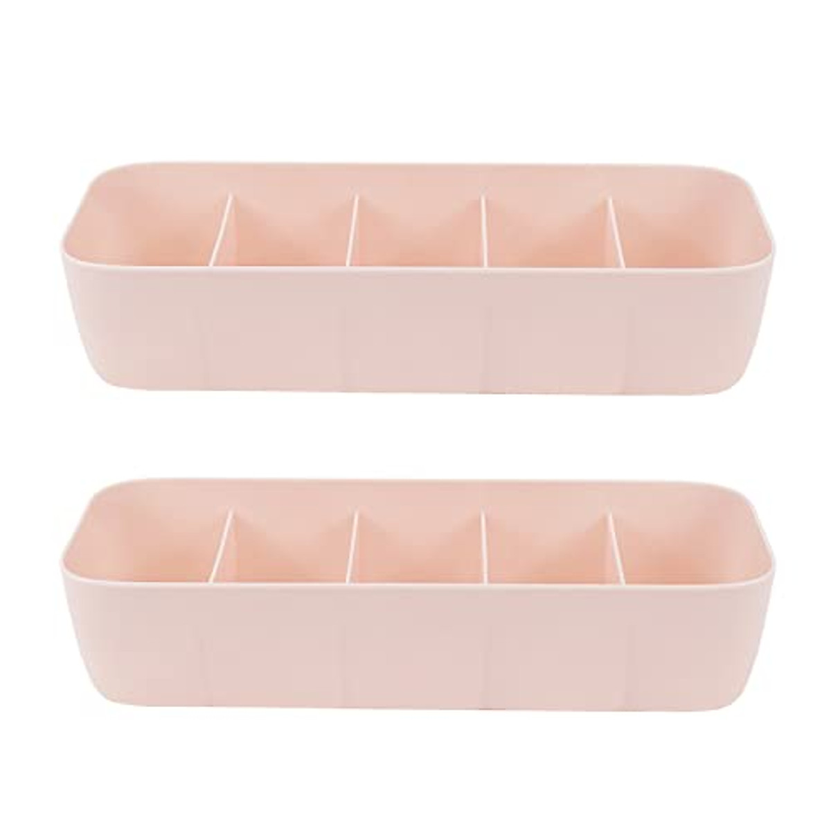 Bisbai Plastic 5 Compartment Divided Drawer, Cabinet, Closet Storage Box - Organizer, Pink (2Pcs)
