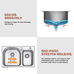 DIRECTUNIT 31.5-inch Drop-in Topmount Kitchen Sink Double Bowl with 2 Holes 18 Gauge Stainless Steel Sink with Silicone Protector Mat, 31.5" x 20.5" x 9"