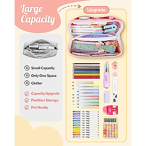 LISEVO Aesthetic Cute Large Pencil Case, Unique Big Capacity Colored Rainbow Pencil Cases Pouch School Office Stationery Organizer Bag for Girls Women with Compartments & Zipper