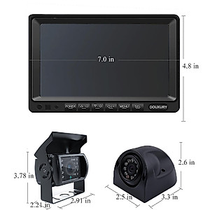 RV Backup Camera System with 7'' Quad Split 1080P Monitor for Truck Trailer Semi Camper Bus & 4 AHD Rear Side View Camera with DVR Record Function IP69 Waterproof Night Vision Avoid Blind Spot DOUXURY