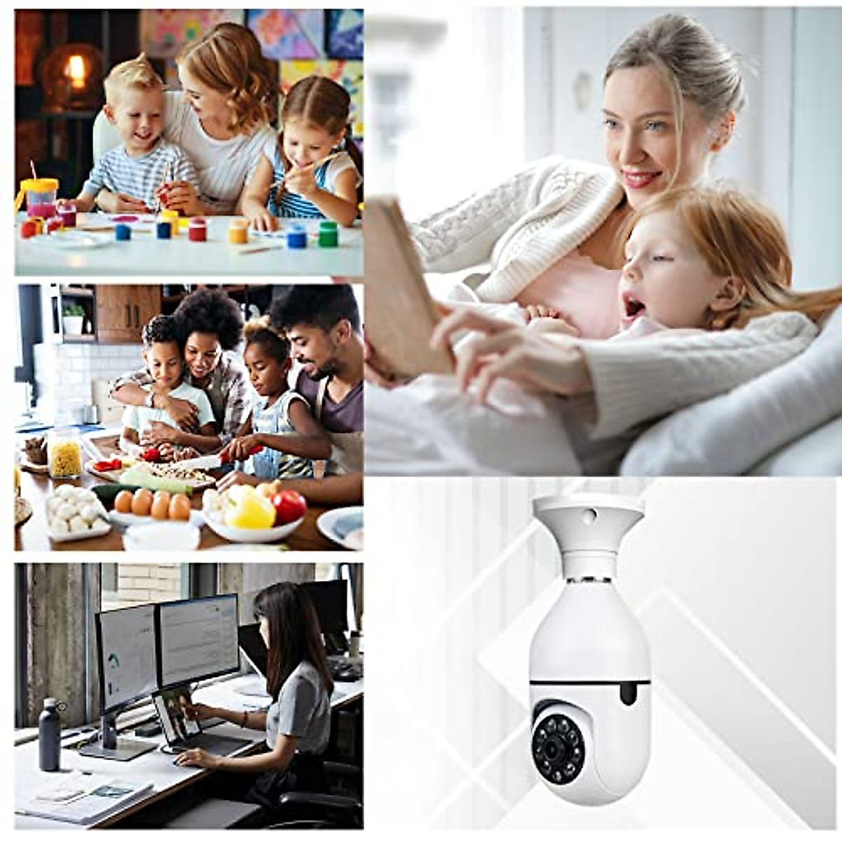 JTOMYX Light Bulb Camera, 2 Pack Wireless Light Bulb Security Camera for Home Surveillance, 360° WiFi Nanny Cam with Motion Detection Alarm Night Vision