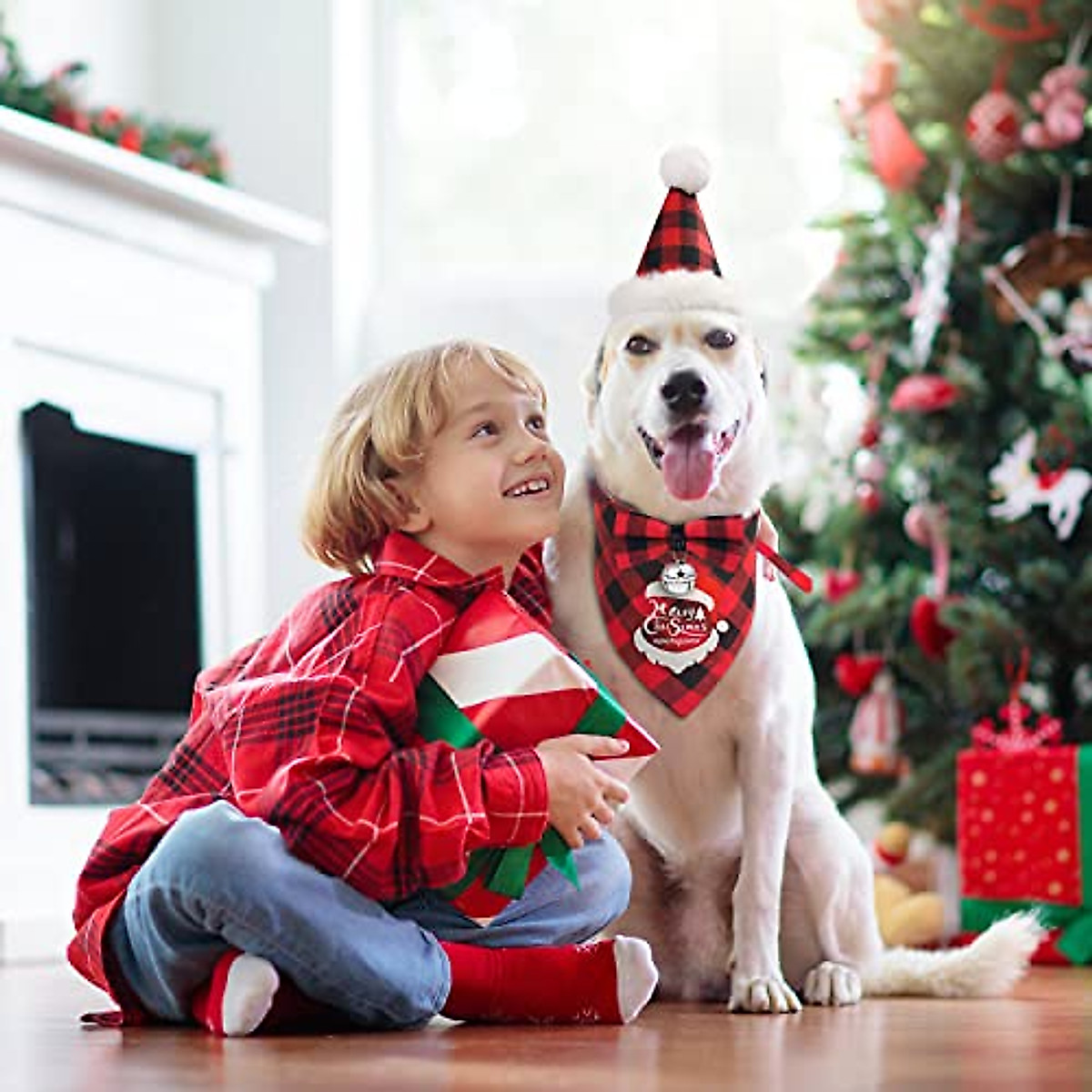 Dog Christmas Outfit,Christmas Dog Hat,6Pcs Christmas Dog Clothes Costume Dog Bandanas