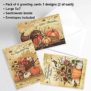 Current Harvest Thanksgiving Greeting Cards Set - Themed Holiday Card Variety Value Pack, Set of 6 Large 5 x 7-Inch Cards, Assortment of 3 Unique Designs, Envelopes Included